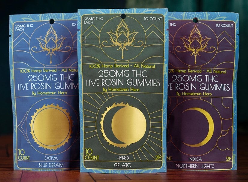 Hometown Hero Delta 9 Live Rosin Gummies - Strain Specific (250mg ...